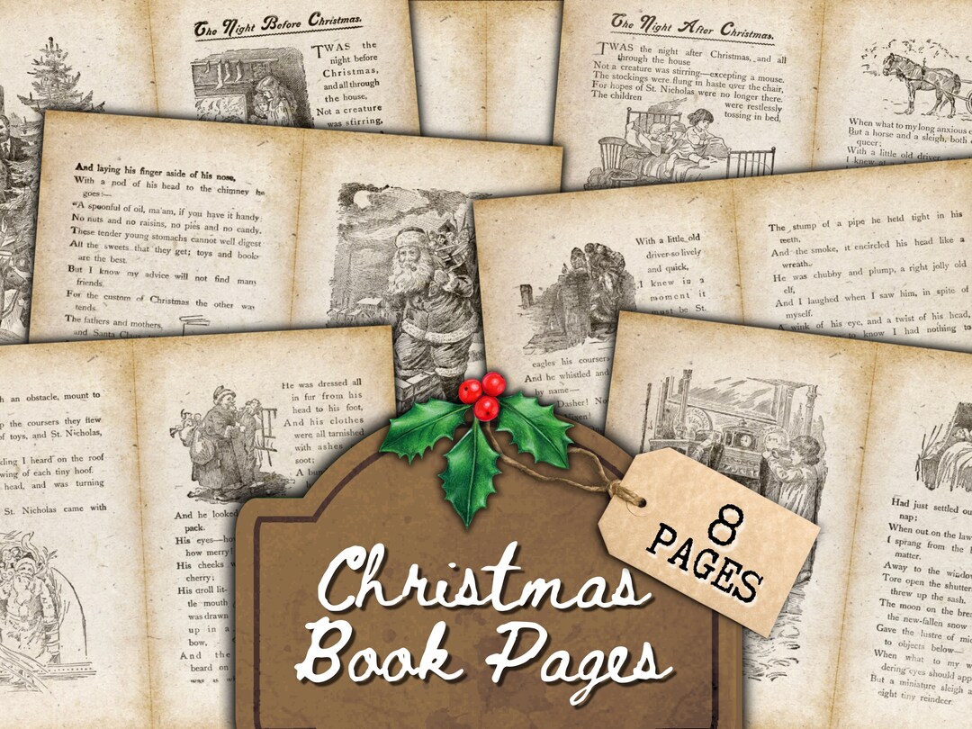 Neutral Printable Christmas Children's Vintage Book Pages, Night Before ...