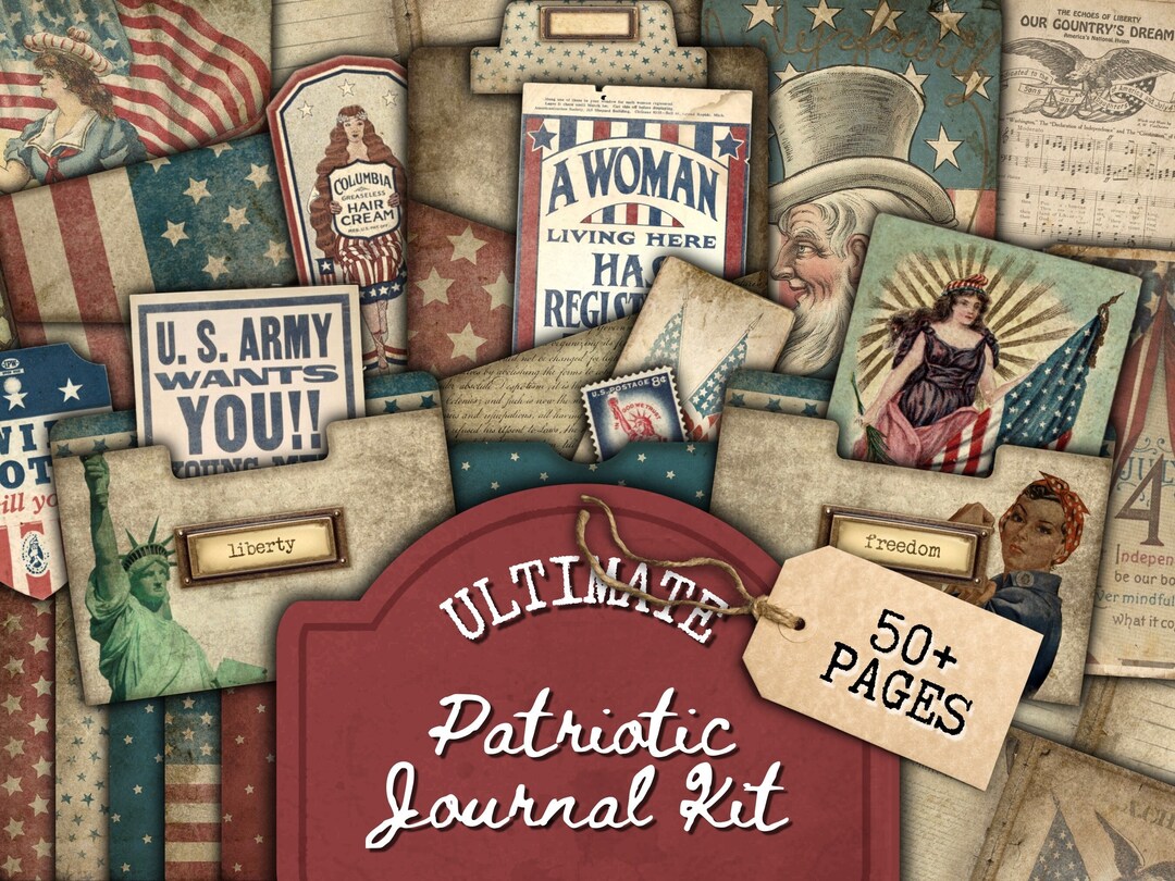 American Patriotic Junk Journal Kit Printable, Fourth of July Ephemera ...