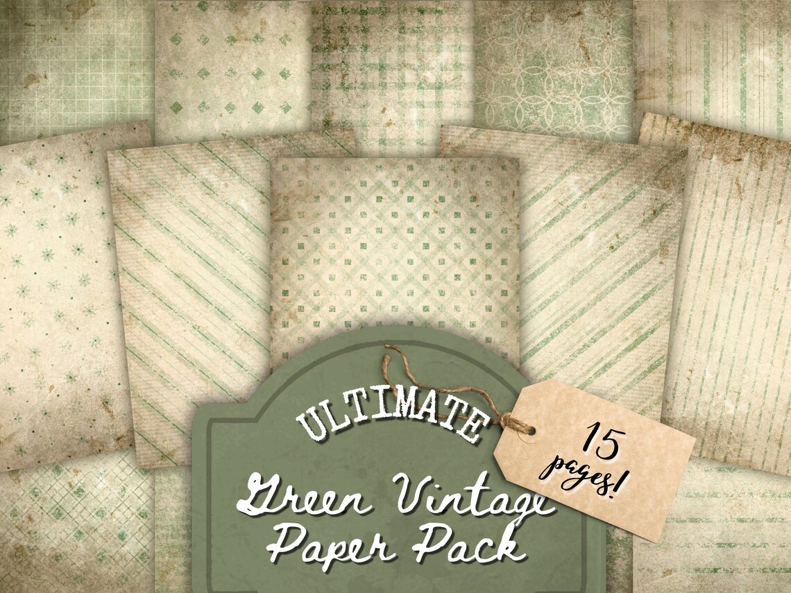Vintage Green Junk Journal Paper Kit, Shabby Chic, Antique, Green ...