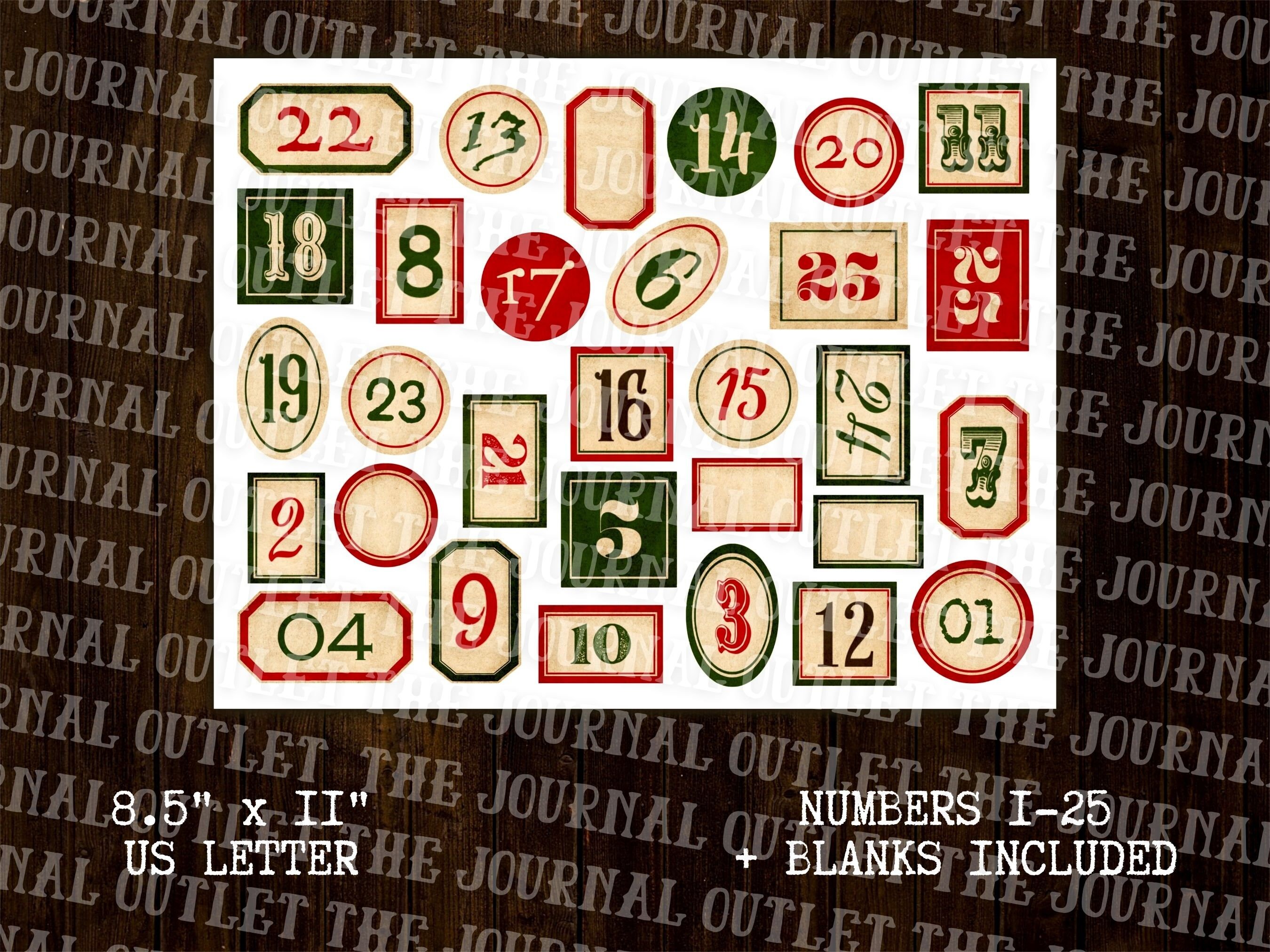 Christmas Number Labels and Tags, Printable Junk Journal Gum Labels ...
