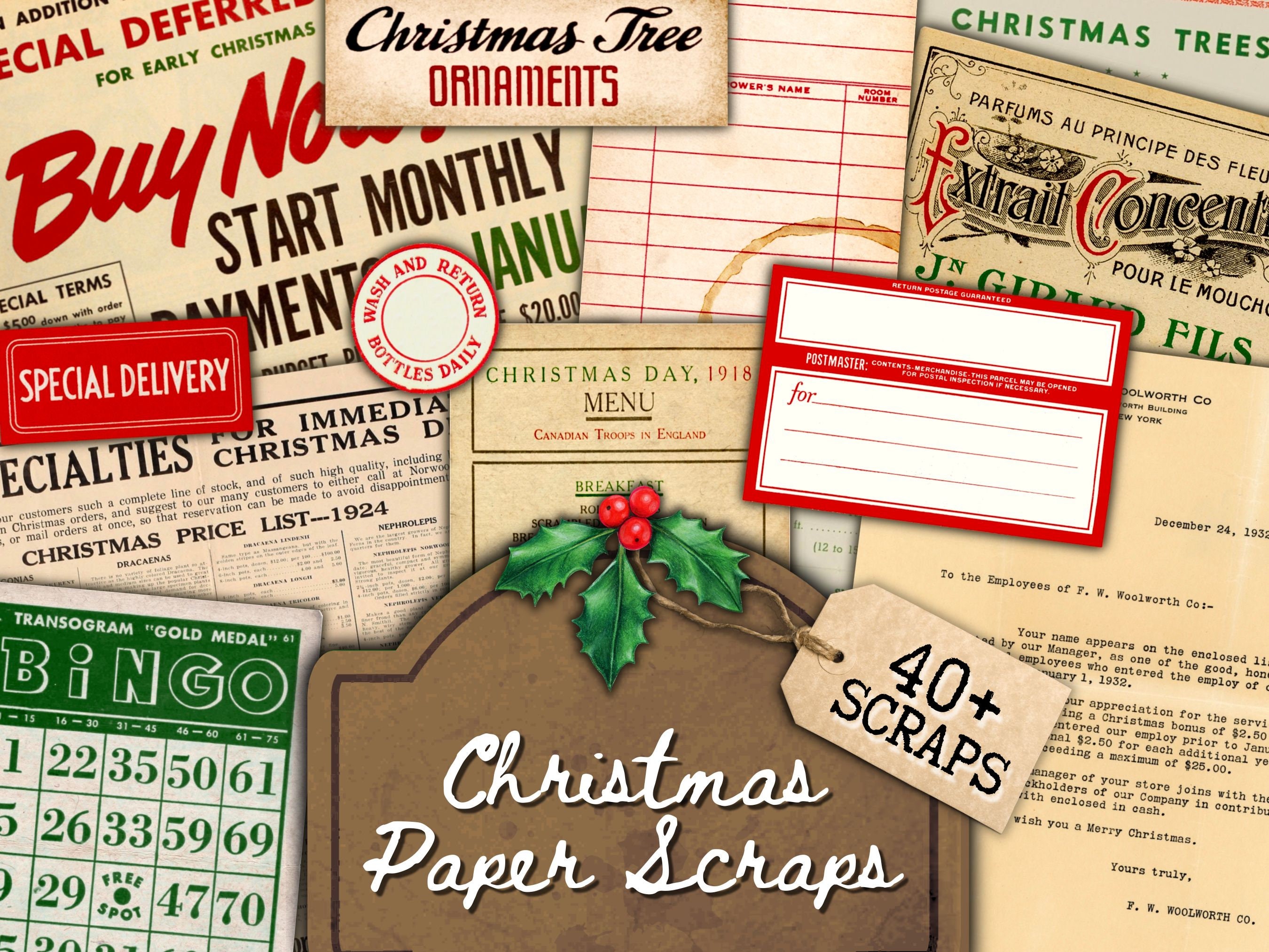 Printable Christmas Paper Scraps, Vintage Christmas Ephemera, Printable ...