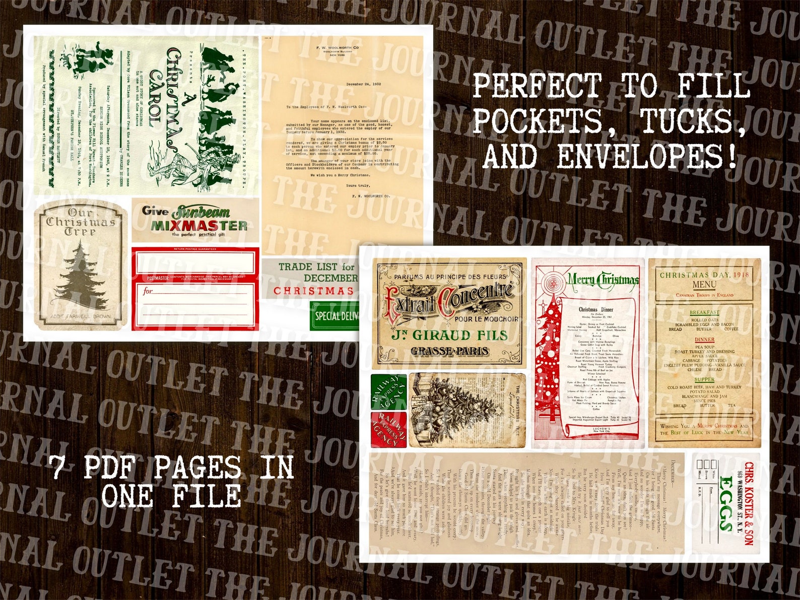 Printable Christmas Paper Scraps, Vintage Christmas Ephemera, Printable ...
