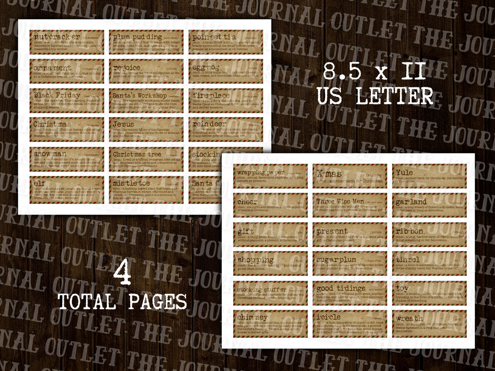 Vintage Christmas Dictionary Definitions, Christmas Word Tags, Holiday ...
