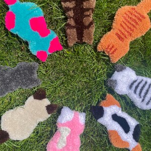 Hand Tufted Pink and White Cat Rug, Cat Wall Hanging, Cute Cat Decor ...