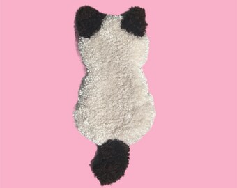 Hand Tufted Pink and White Cat Rug, Cat Wall Hanging, Cute Cat Decor ...