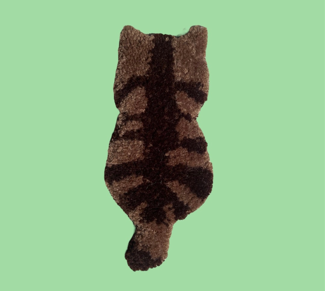 Hand Tufted Brown Tabby Cat Rug, Tortoiseshell Cat, Cat Wall Hanging ...