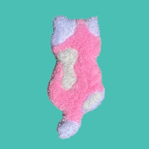 Hand Tufted Pink and White Cat Rug, Cat Wall Hanging, Cute Cat Decor ...