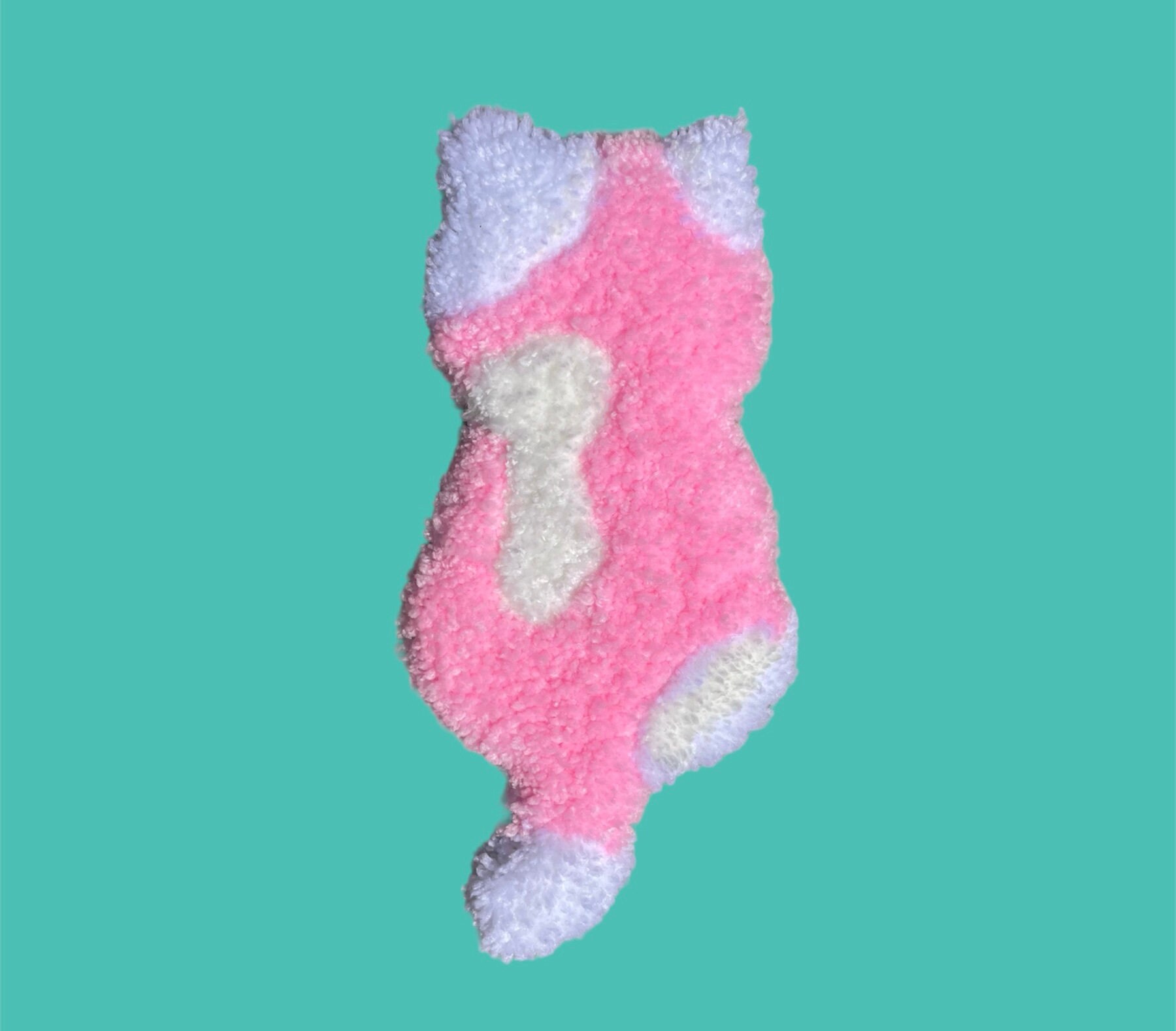 Hand Tufted Pink and White Cat Rug, Cat Wall Hanging, Cute Cat Decor ...