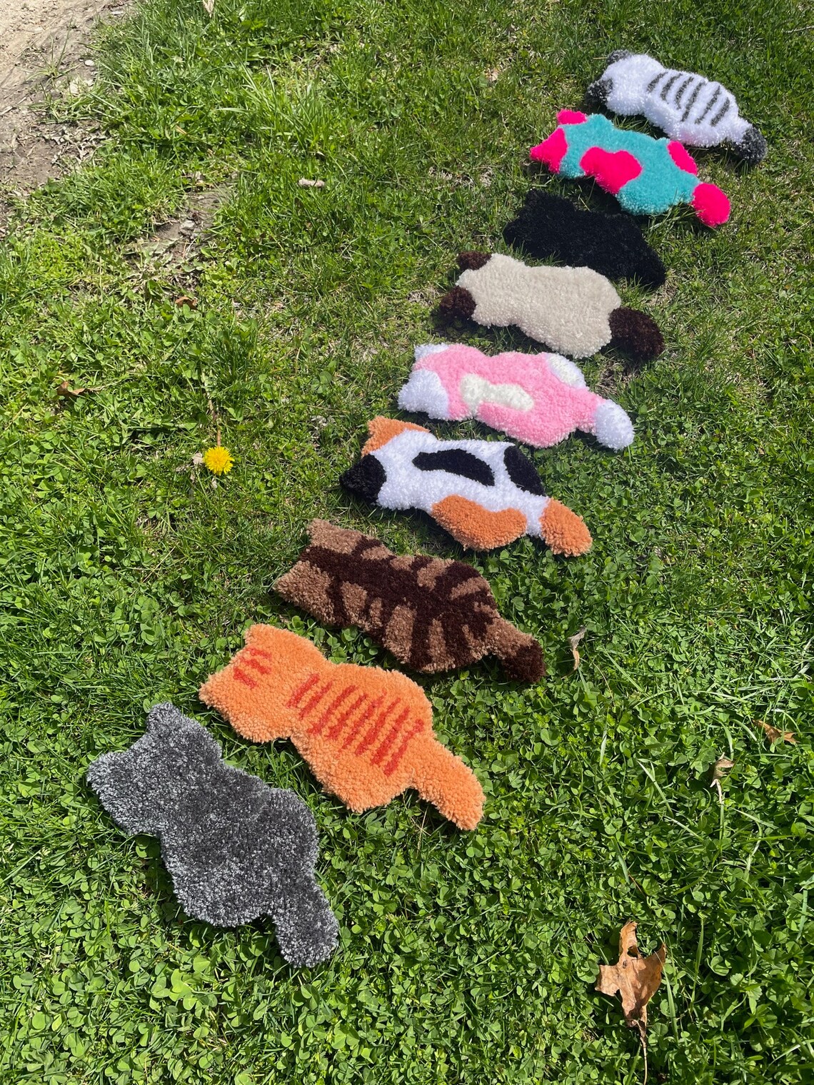 Hand Tufted Pink and White Cat Rug, Cat Wall Hanging, Cute Cat Decor ...