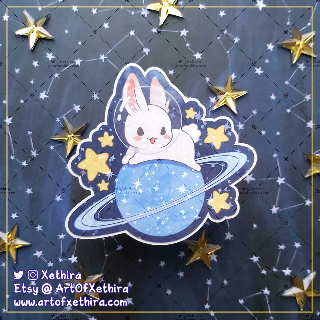 Galaxy Bunny Holographic Sticker Rainbow Holo Sparkly Rabbit Planet ...