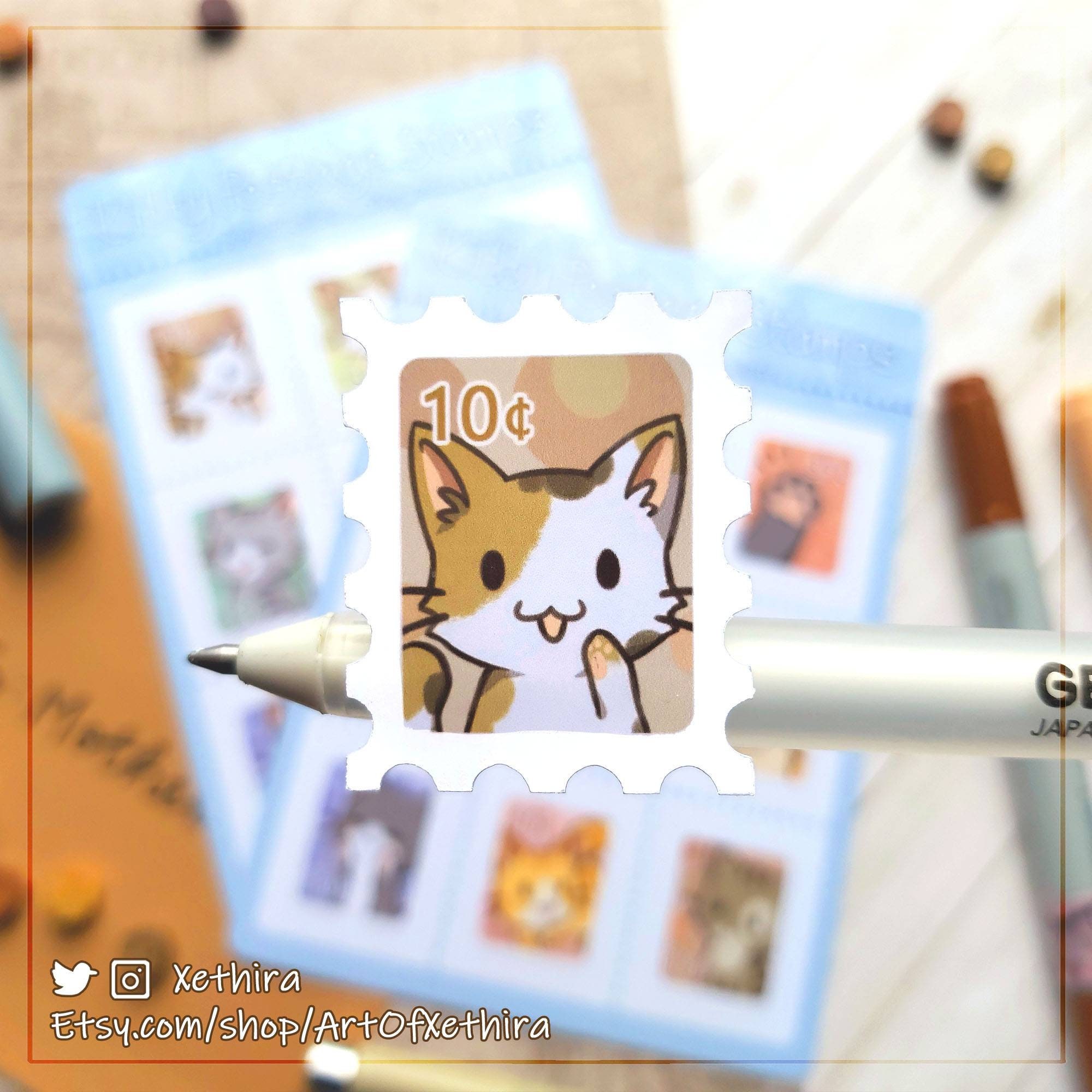 Cat Postage Stamps Sticker Sheet Happy Mail Kitty Friend - Etsy