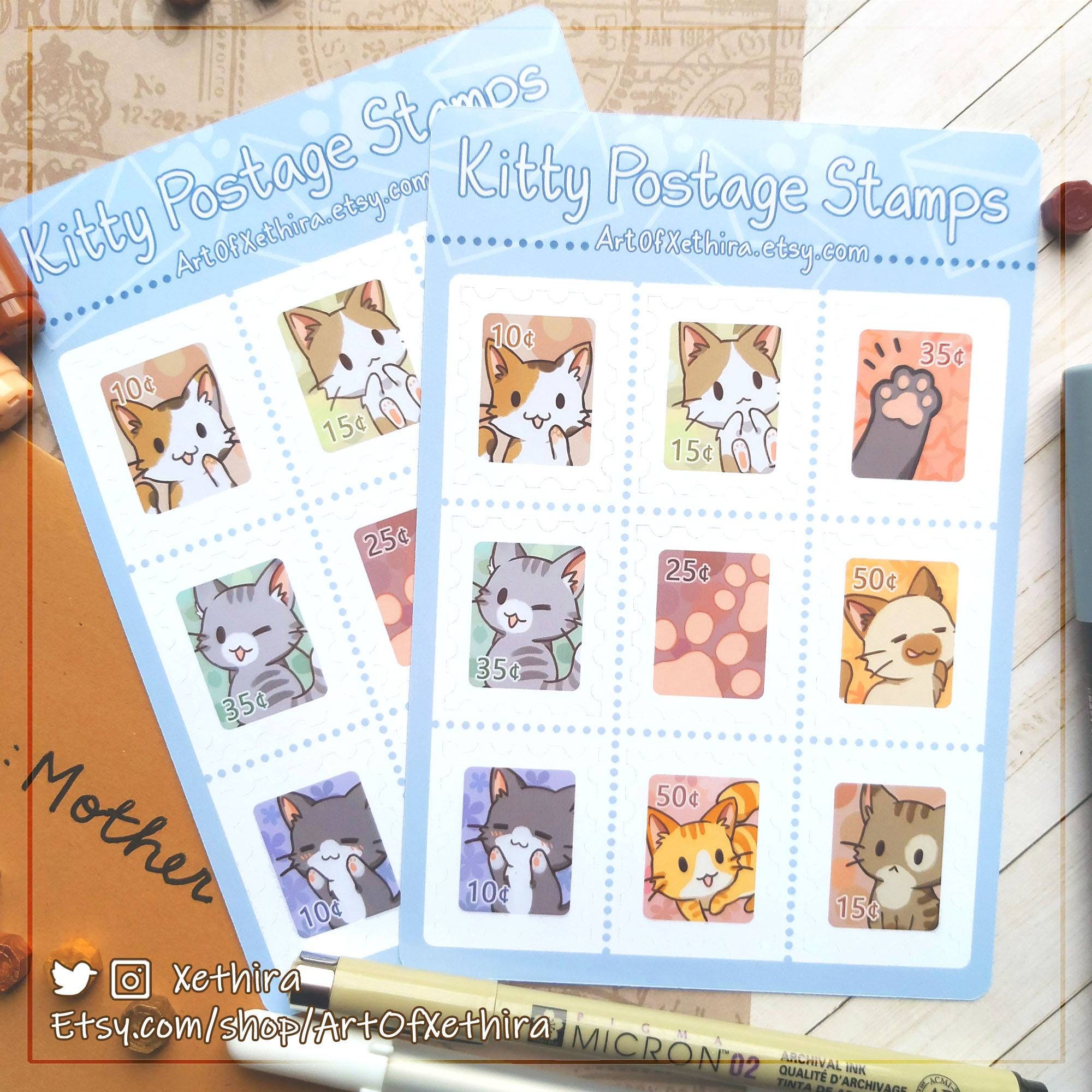 Cat Postage Stamps Sticker Sheet Happy Mail Kitty Friend - Etsy