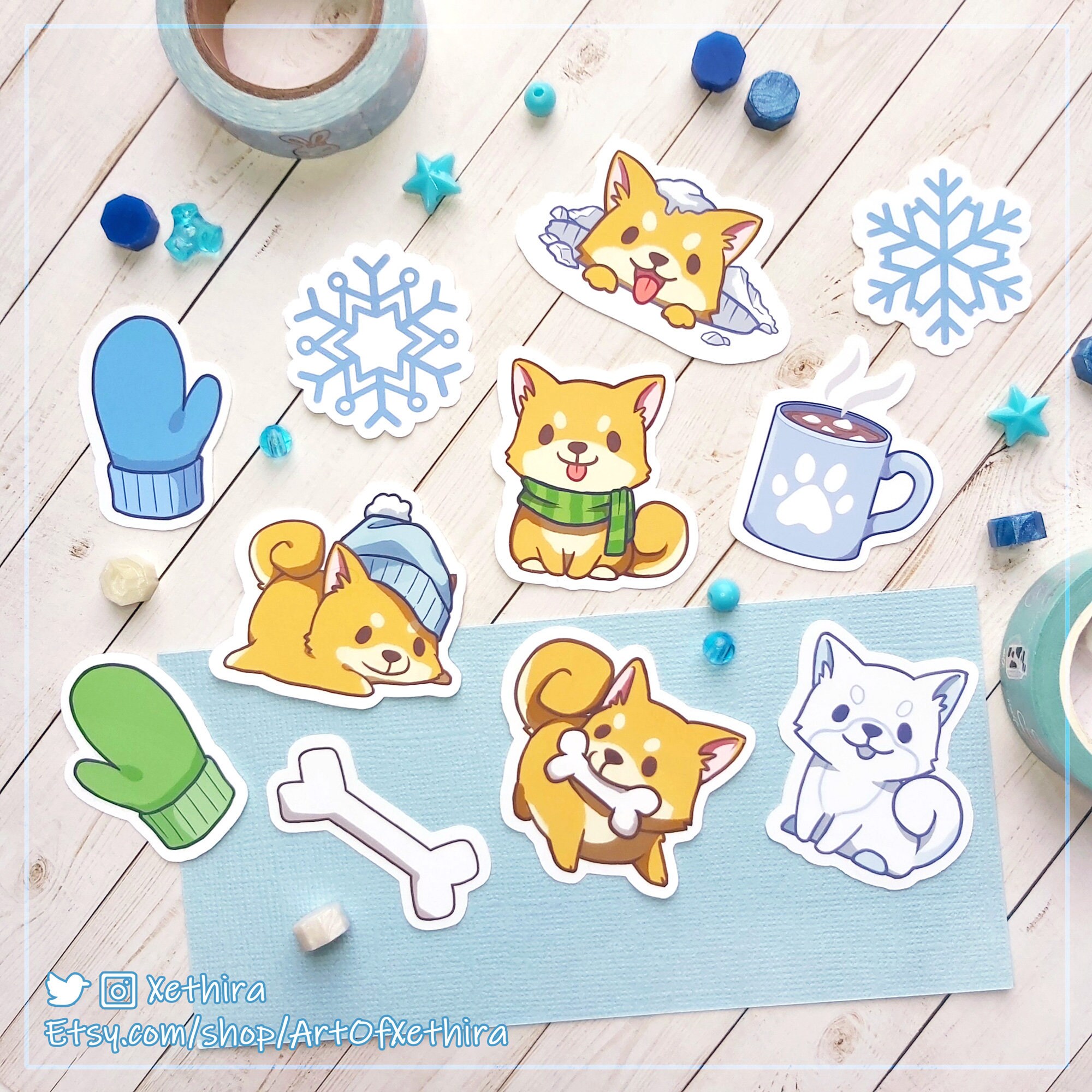 Winter Shiba Inu Sticker Pack Puppy Dog Snow Mittens Hot - Etsy