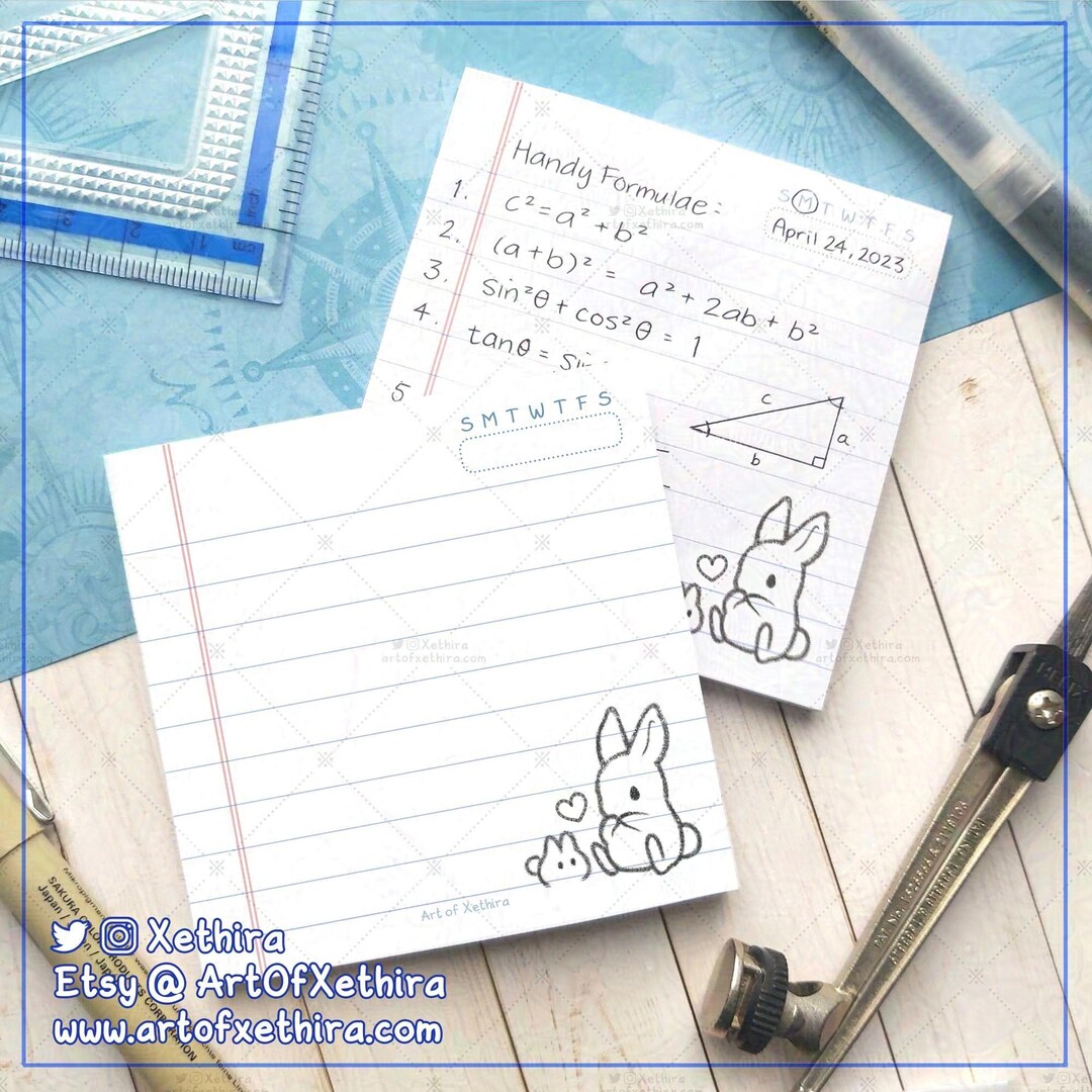 Lined Paper Bunny Notepad 3 Inch Post-it Notes | Memo Pad Rabbit School ...