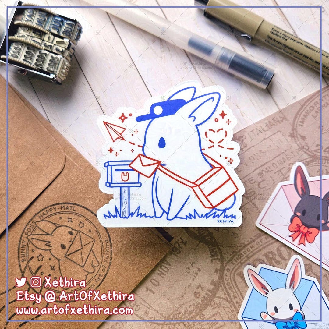 Mail Bunny Sticker | Happy Mail Letter Post Office Rabbit Matte Die Cut ...