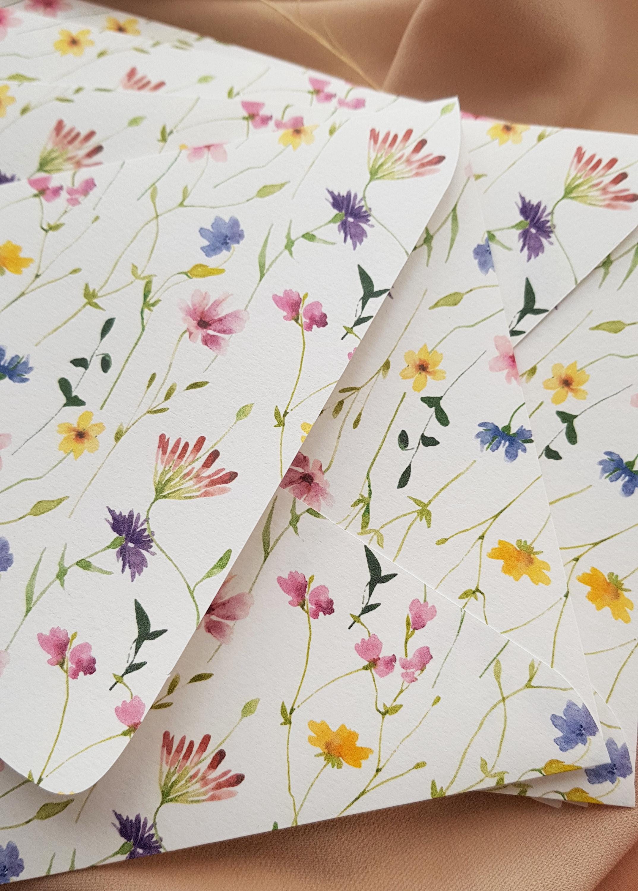 Premium Wild Flowers Pattern Envelopes, Euro Flap Handmade Envelope ...