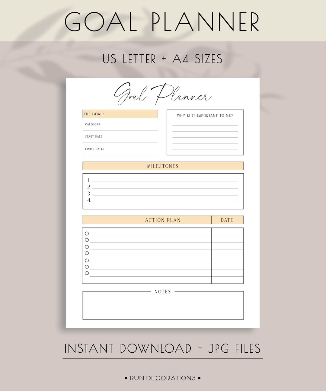 Minimal Goal Planner Printable: Productivity Worksheet (A4, A5, US ...
