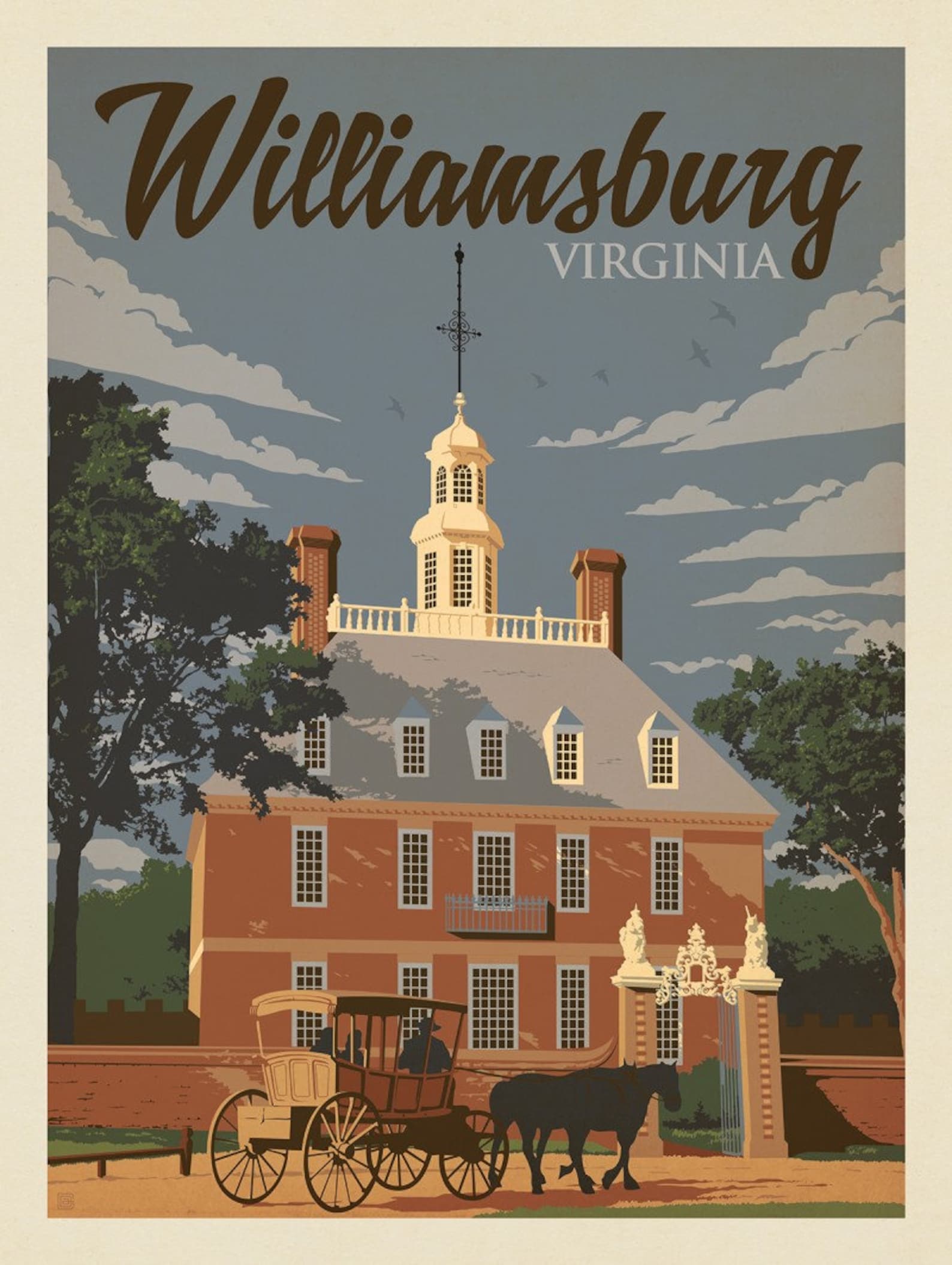 Williamsburg VA Poster Vintage Virginia City Retro Print | Etsy