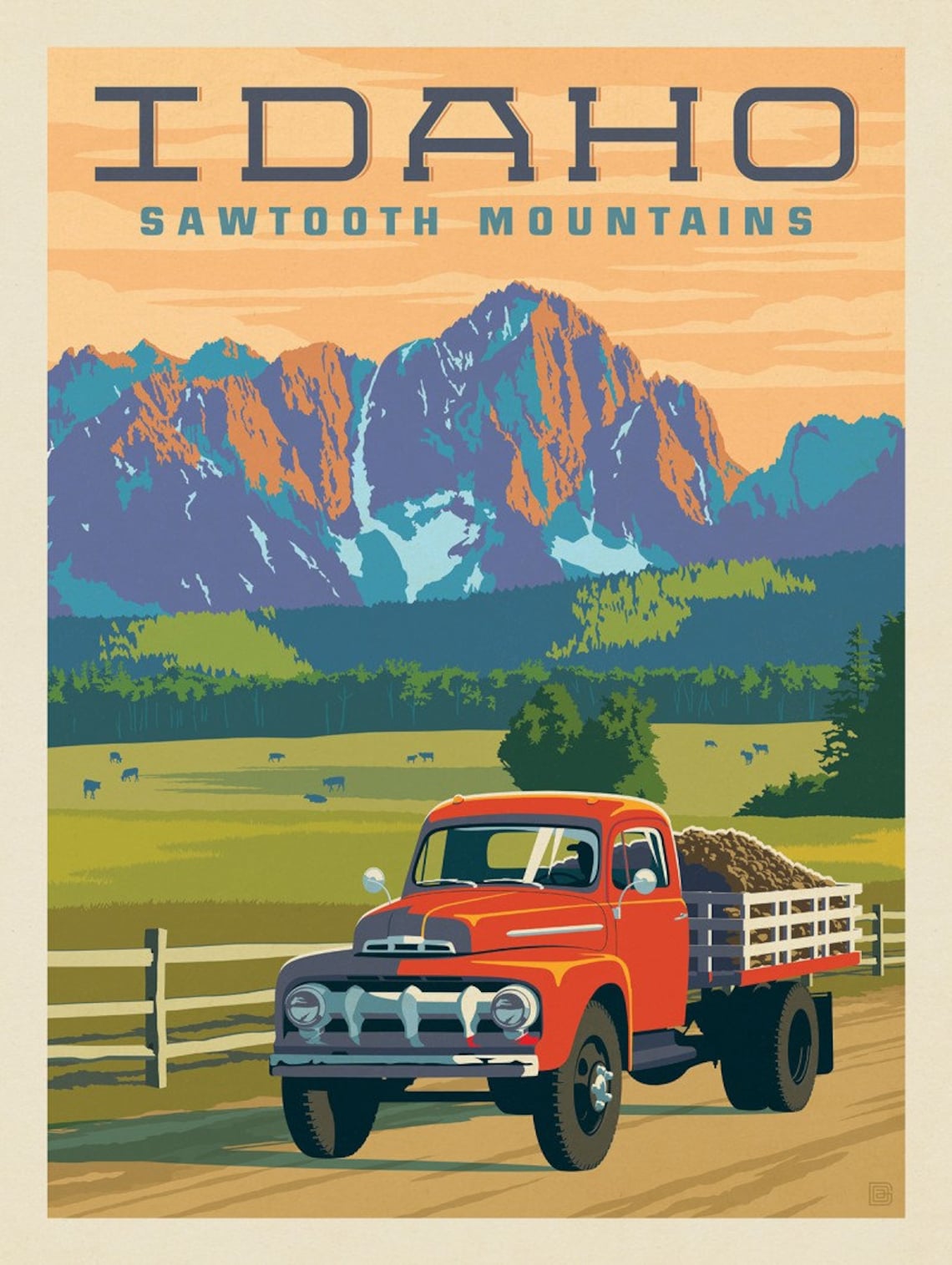 Idaho Vintage Poster Sawtooth Mountains Travel Print Retro | Etsy