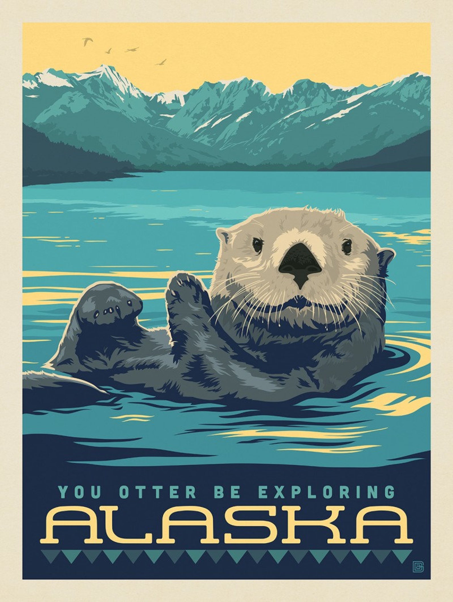 Alaska State Vintage Travel Poster USA Otter Retro Print | Etsy