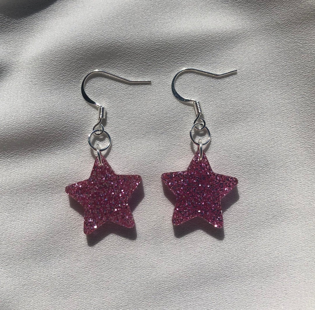 Star Acrylic Earrings, Pink Acrylic Earrings, Ear Wire Star Earrings ...