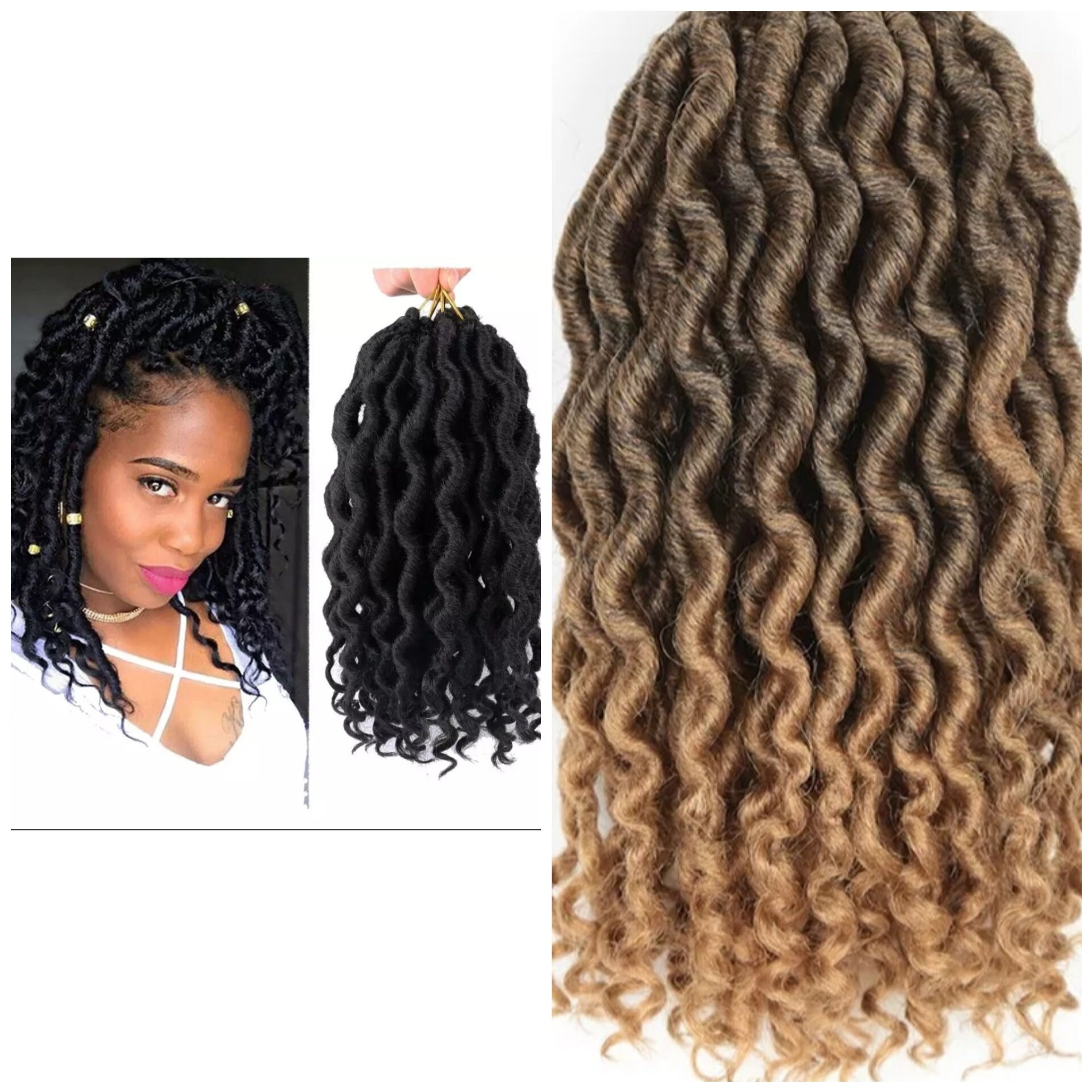 Goddess Faux Locs Crochet Hair Wavy Curly Braiding Hair Extension, 14 ...