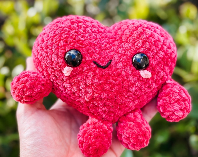 Crochet Heart, Heart Plushie, Crochet Heart Buddy, Heart Plush, Crochet ...