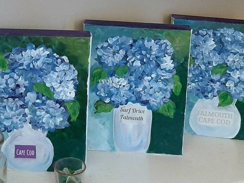 Hydrangeas of Cape Cod. Original Hand-painted Art Acrylic on Canvas by ...