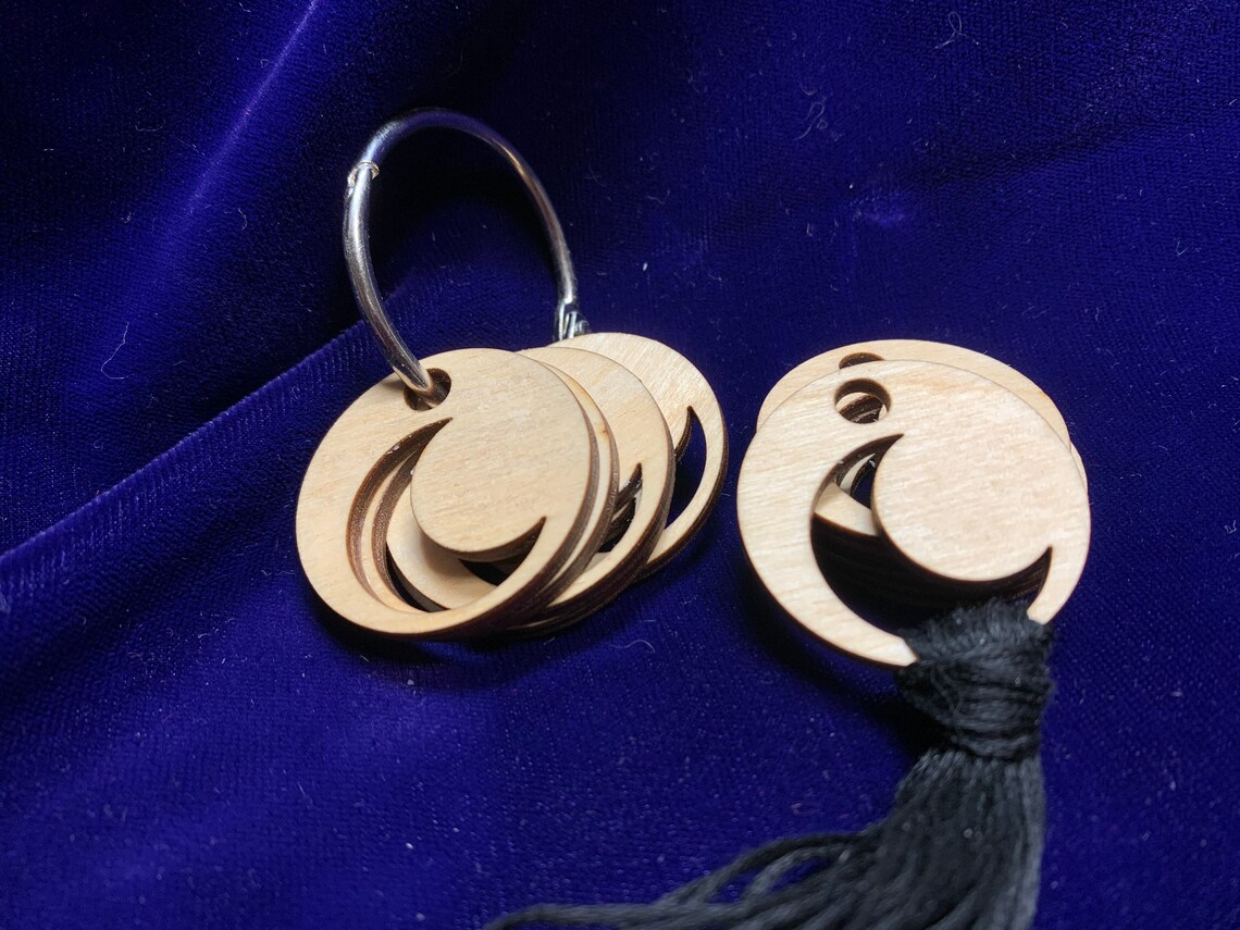 Real Wood Round Thread Drop With Crescent Moon. - Etsy