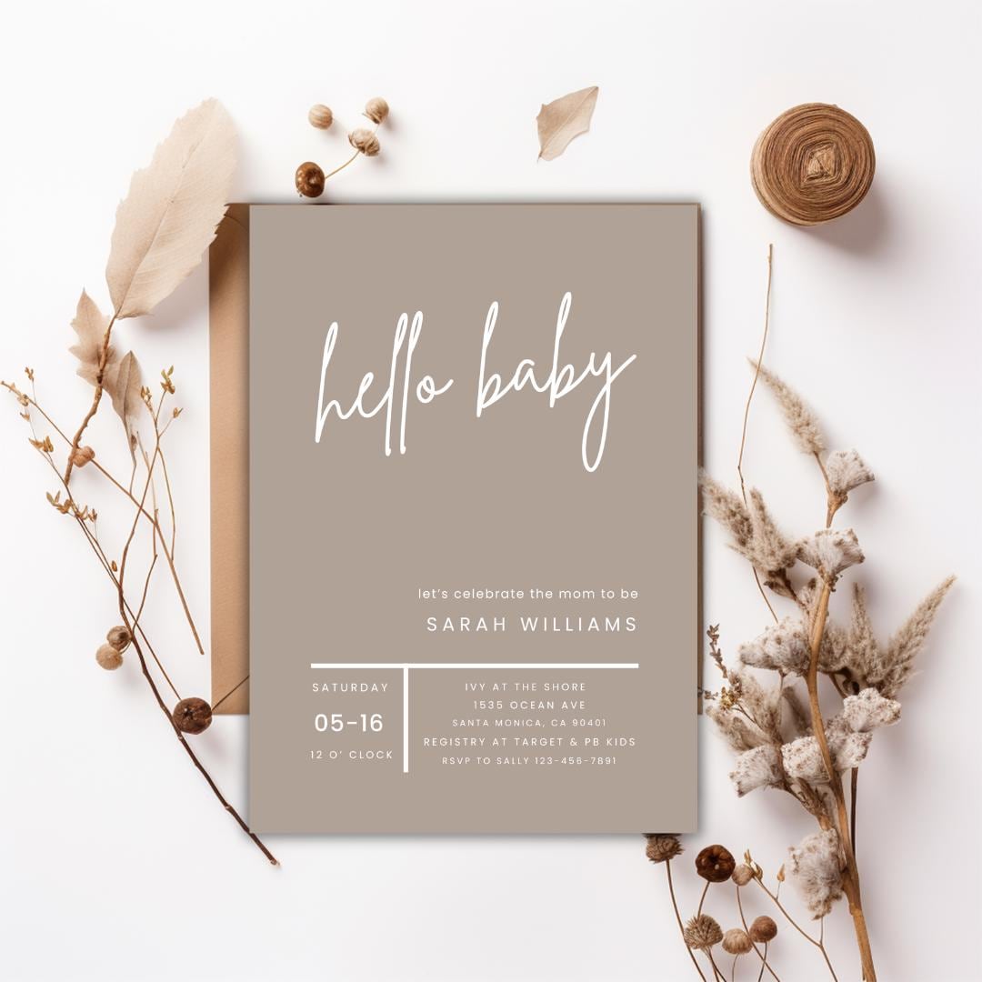 Beige Minimal Baby Shower Invite Card, Baby Sprinkle Invitation ...