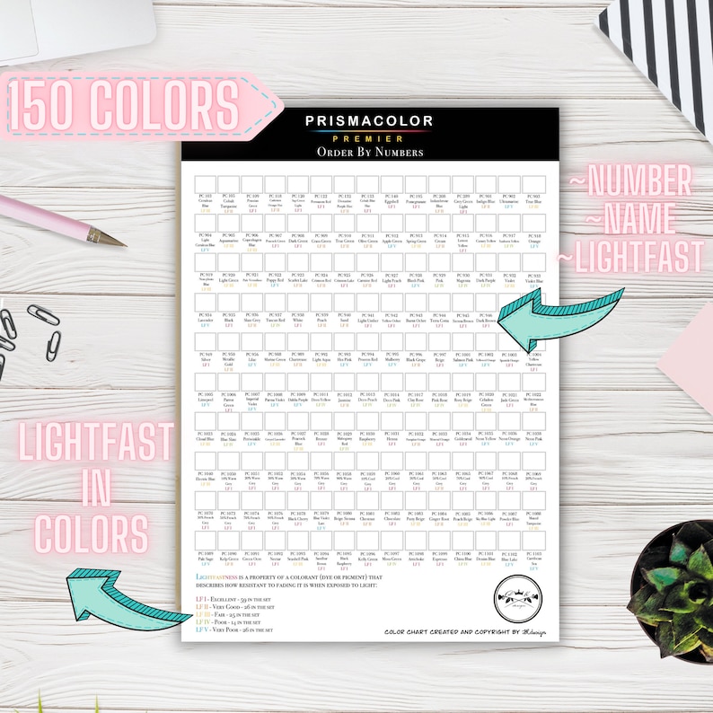 Prismacolor Premier 150 Color Chart | Template | Instant Download ...