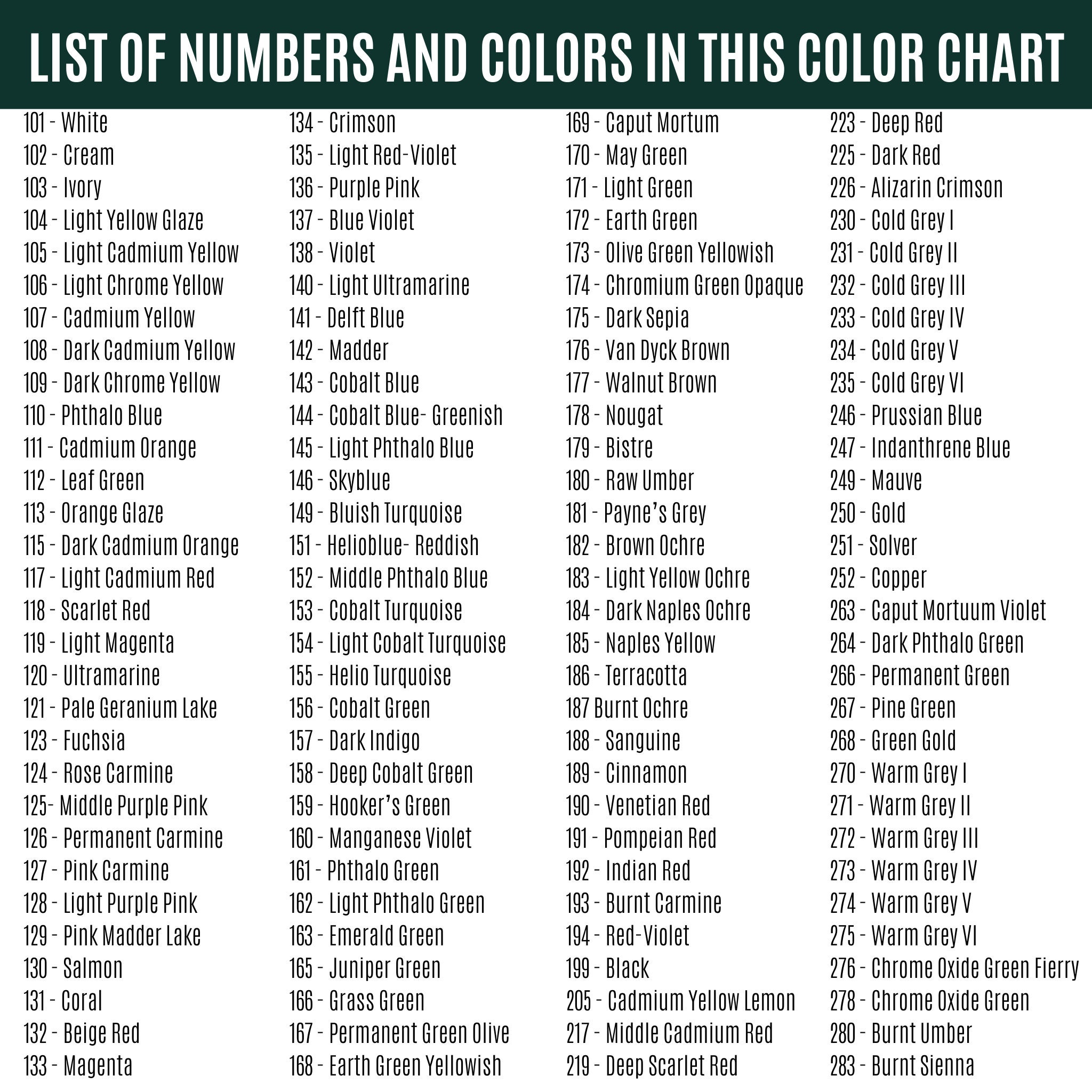 Faber-castell Polychromos 120 Color Chart | Template | Instant Download ...