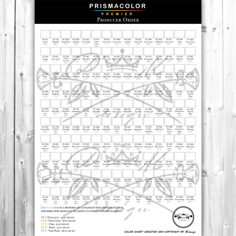 Prismacolor Premier 150 Color Chart | Template | Instant Download ...