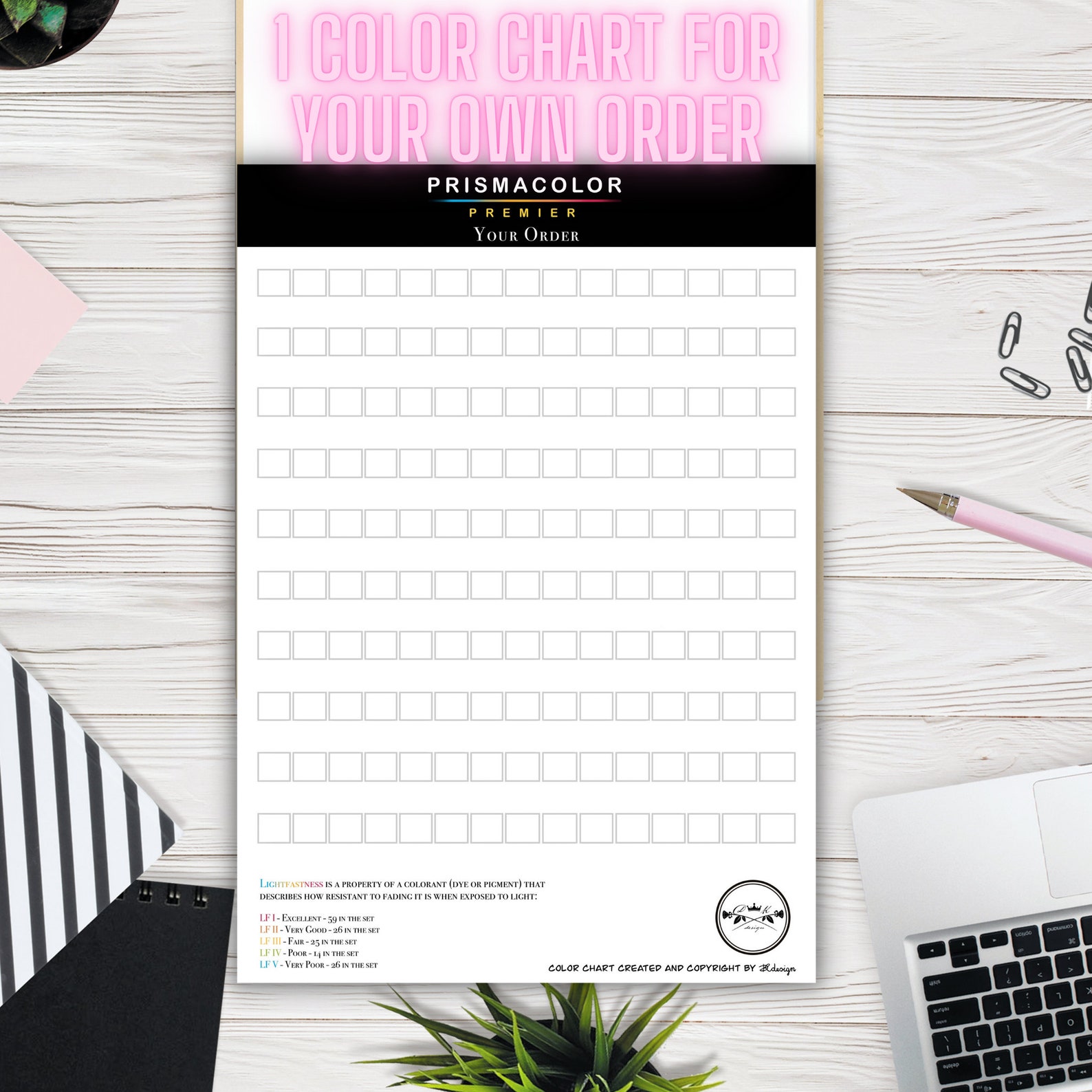 Prismacolor Premier 150 Color Chart | Template | Instant Download ...