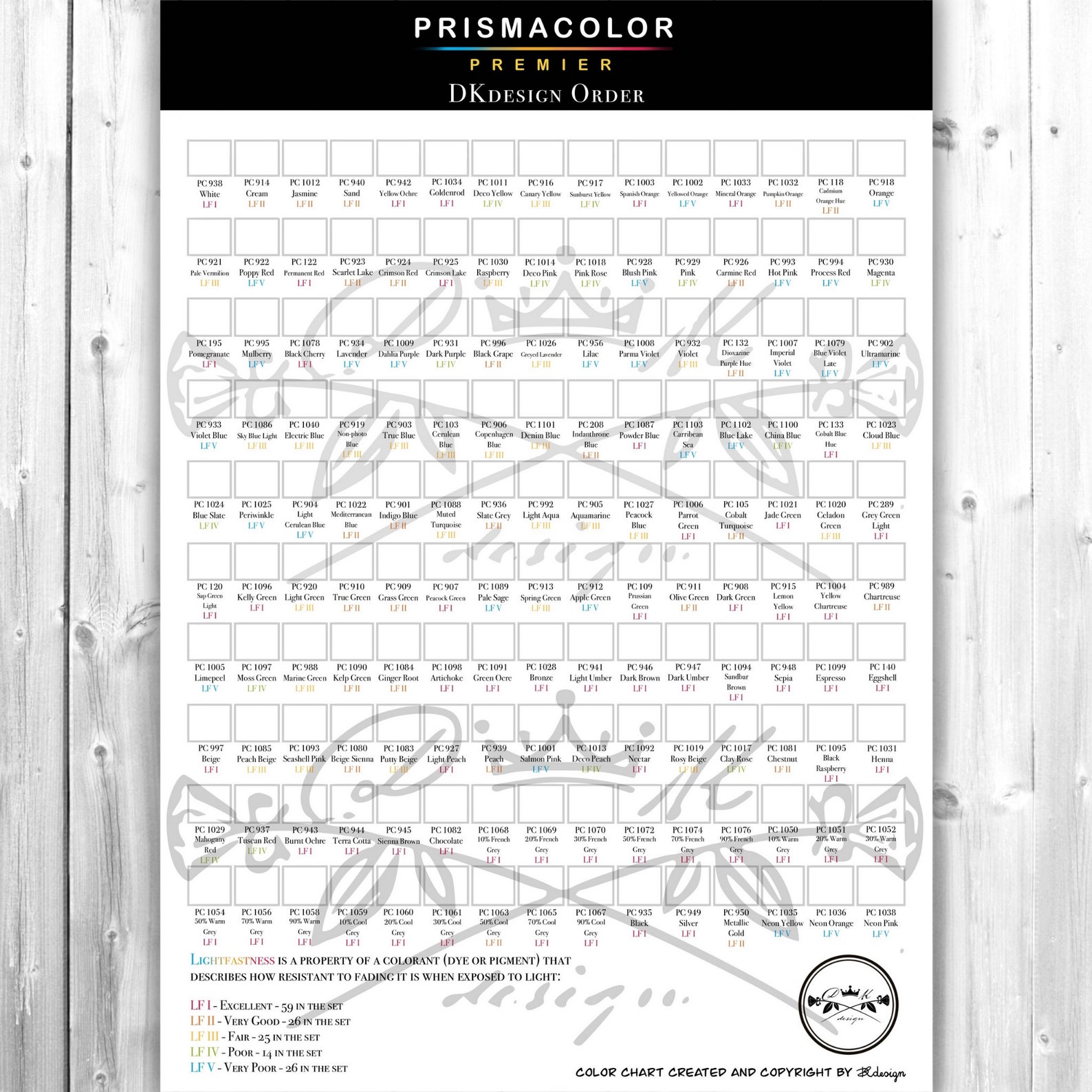 Prismacolor Premier 150 Color Chart | Template | Instant Download ...
