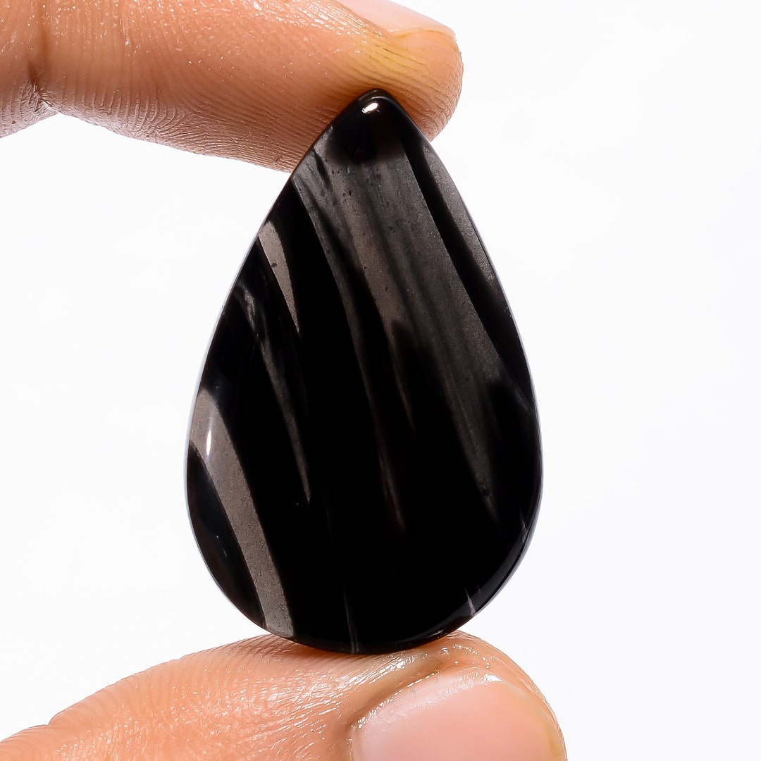 Natural Midnight Obsidian Pear Shape Cabochon Loose Gemstone for Making ...