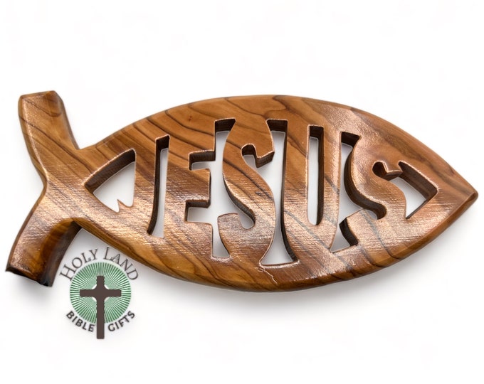 Christian Fish Carved With Jesus Name Christian Wall Art Ichthys Fish ...