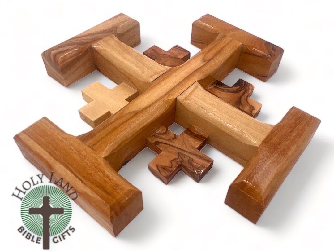 Olive Wood Jerusalem Cross, Holy Land Religious Wall Decor. - Etsy
