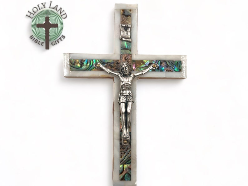 Olive Wood Mother of Pearl Inlay Crucifix Wall Cross – Holy Land ...