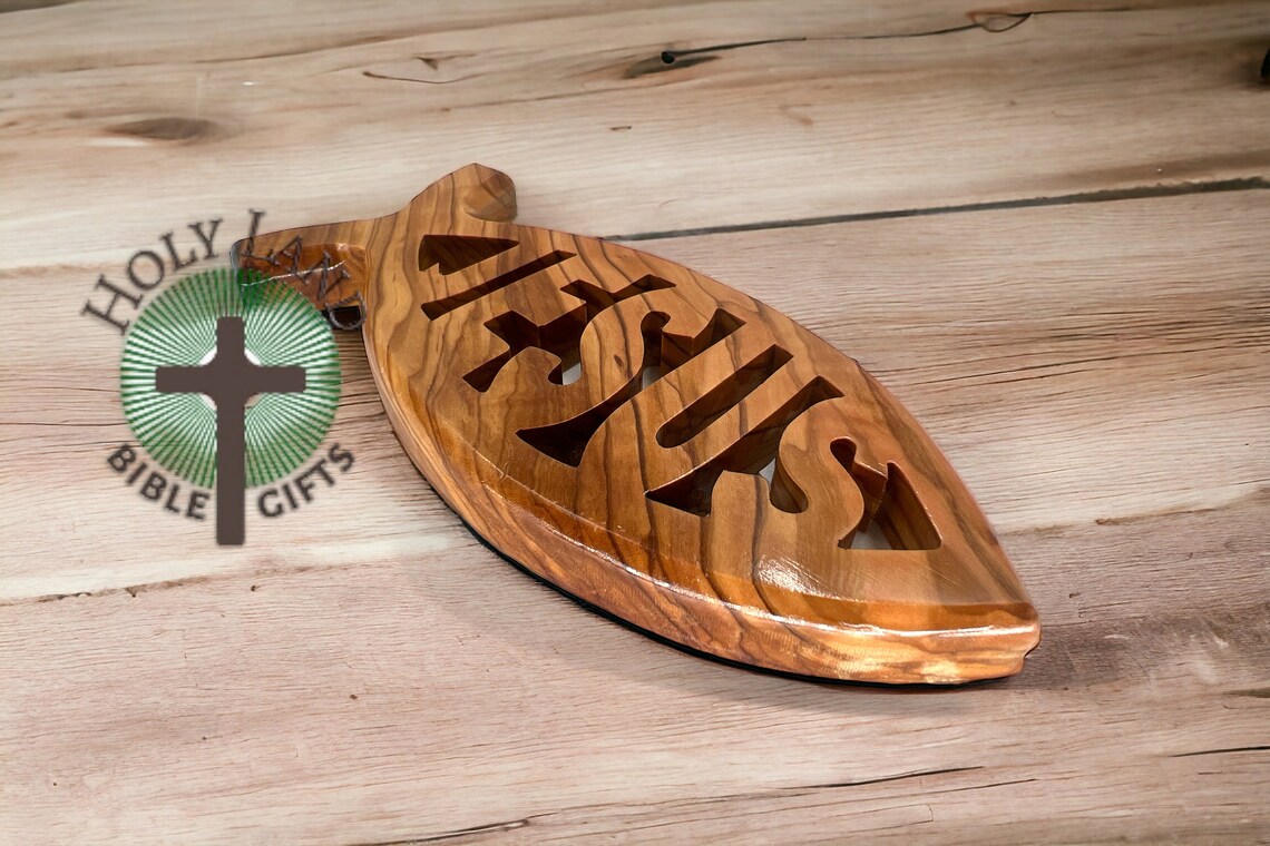 Christian Fish Carved With Jesus Name Christian Wall Art Ichthys Fish ...