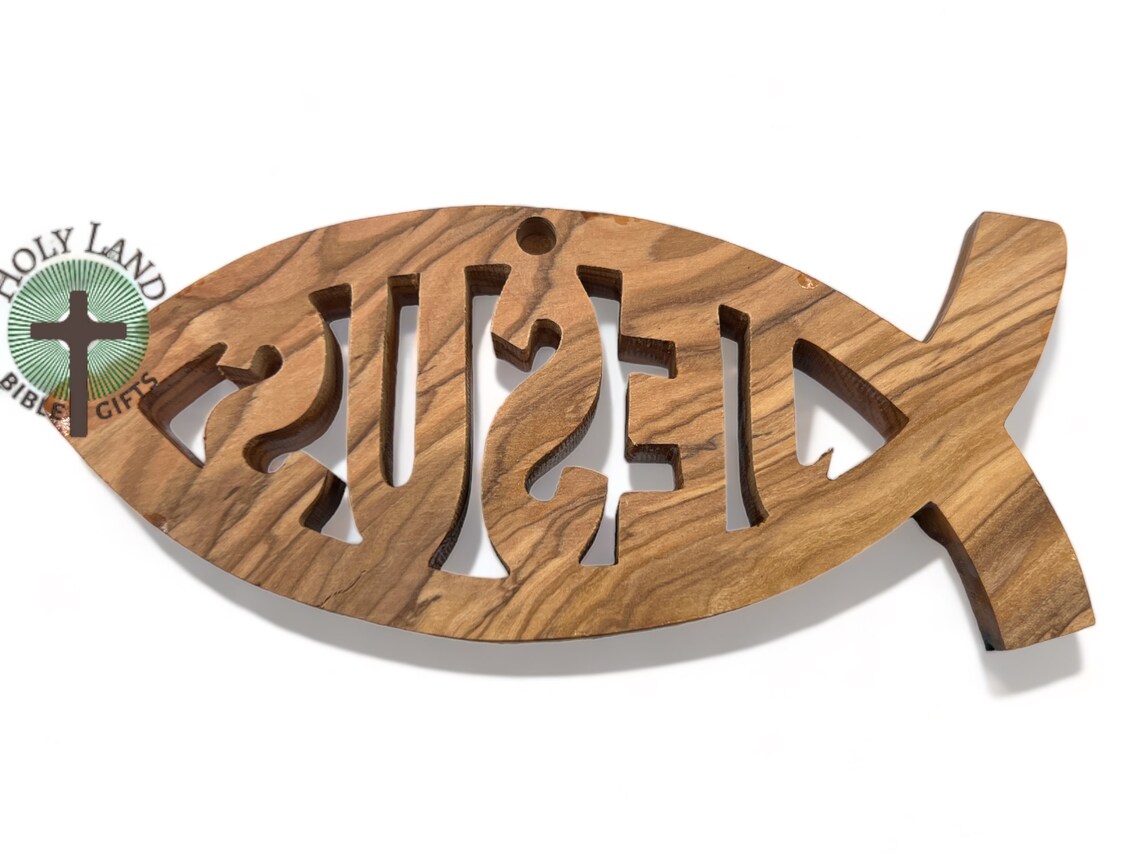 Christian Fish Carved With Jesus Name Christian Wall Art Ichthys Fish ...