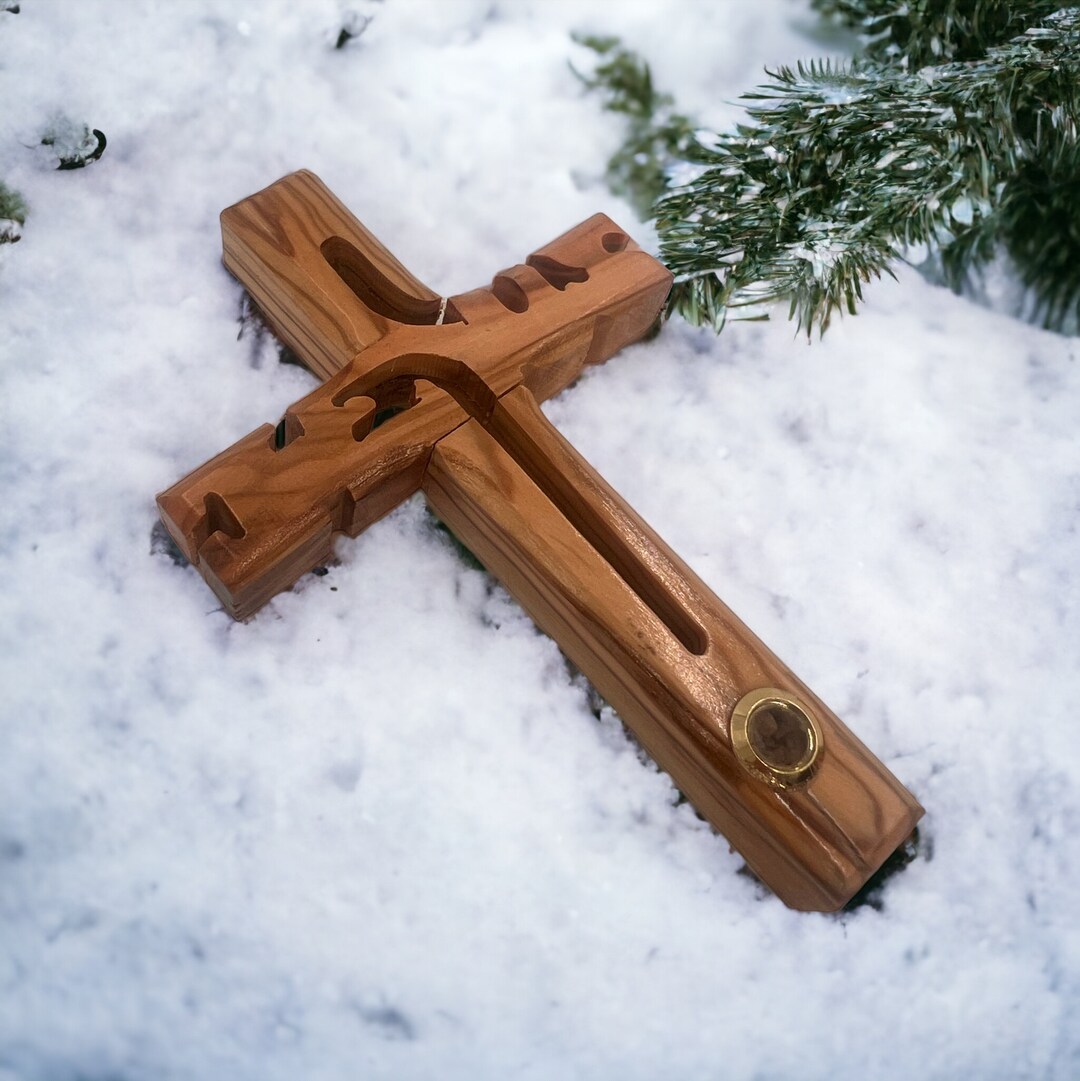 Hand Carved Olive Wood Jesus Cross: Religious Home Decor (8x5 Inches ...