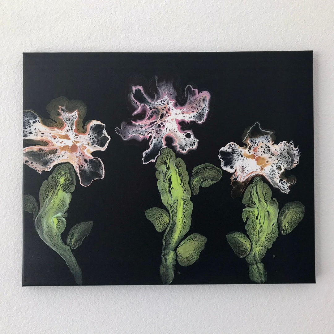 Acrylic Pour Flowers Painting | Pink Gold Abstract Art, 16x20 Canvas - Etsy