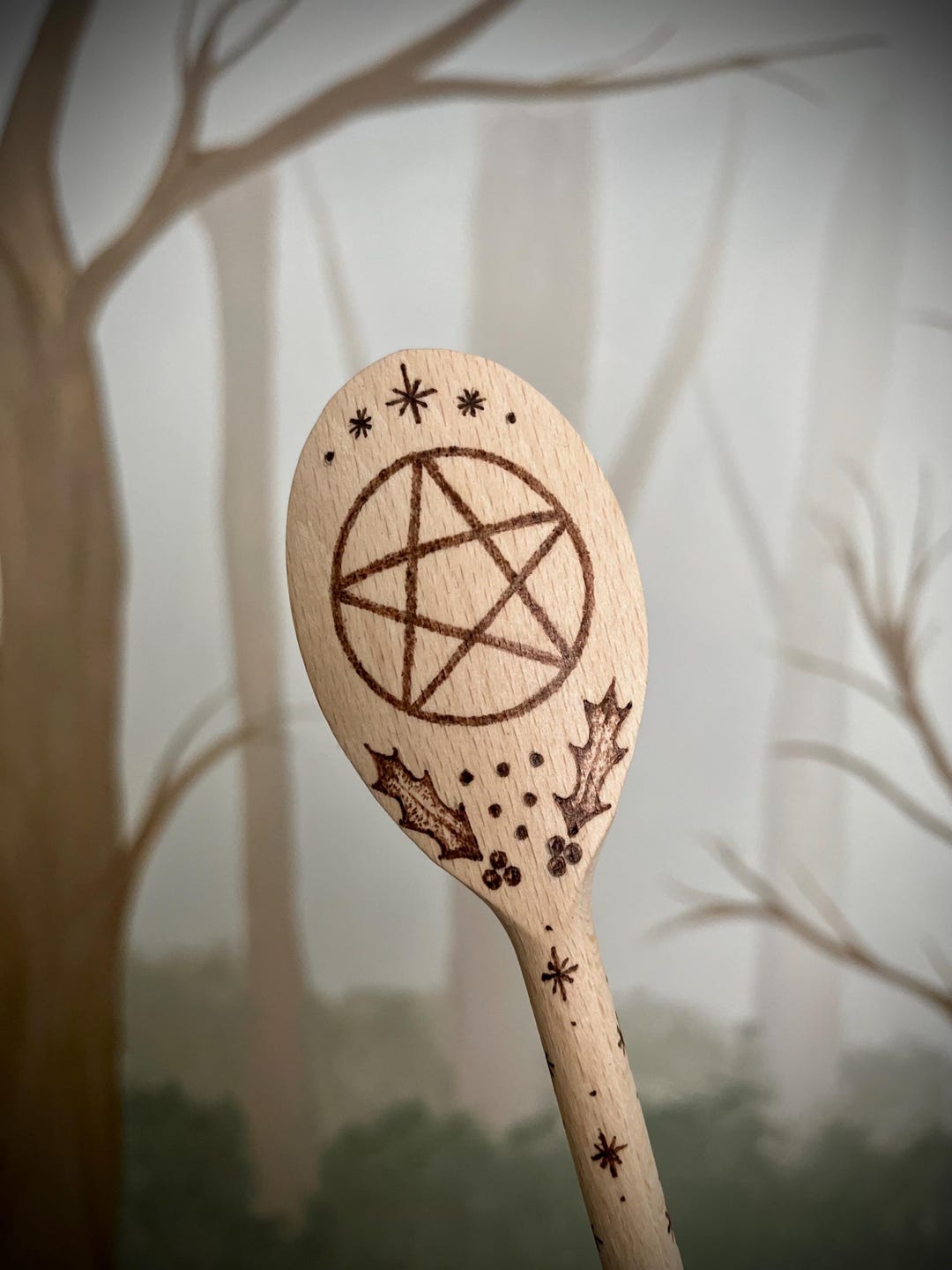 Wooden Stirring Spoon, Yule Design - Etsy