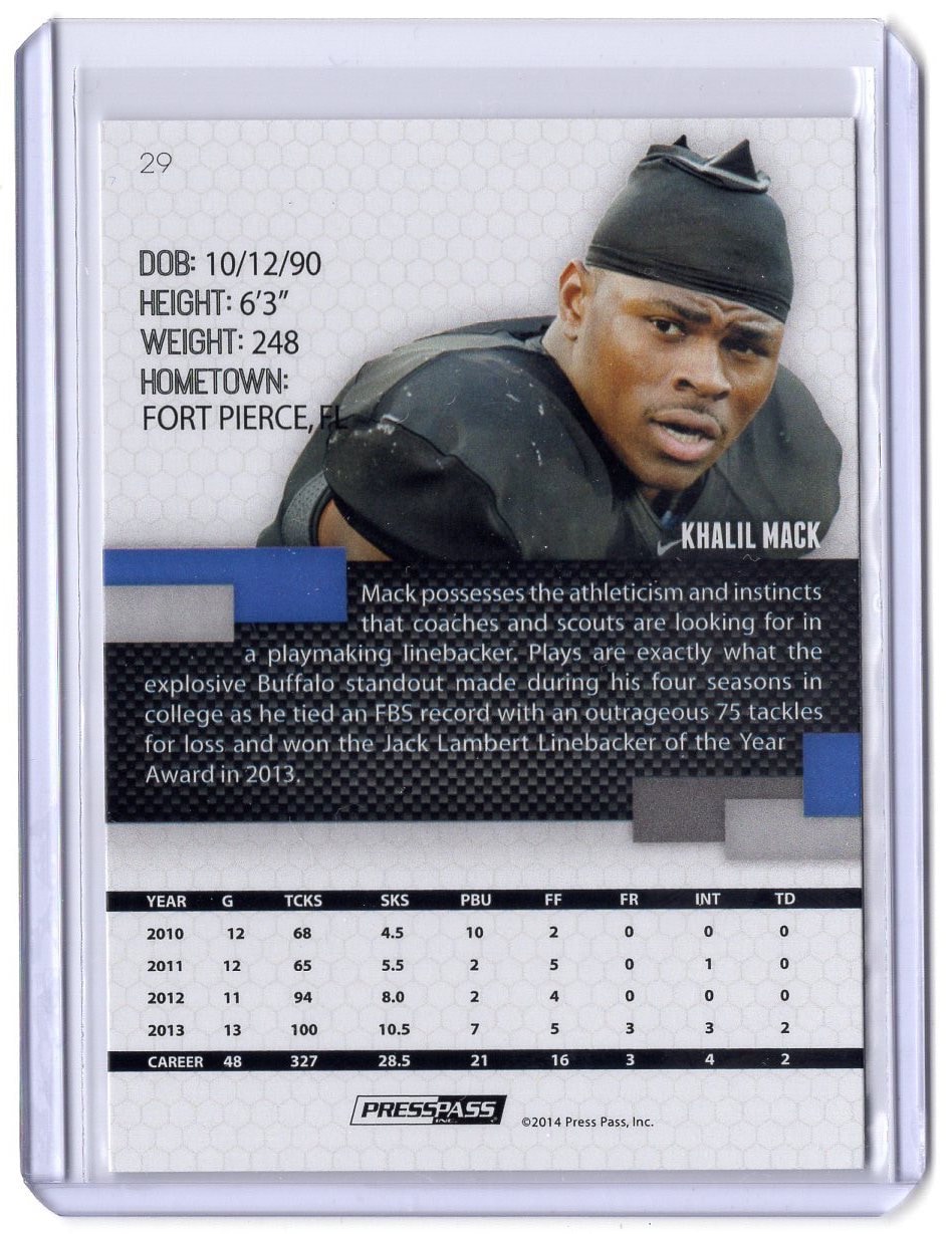 2014 Khalil Mack Press Pass Rookie Card #29 GEM MINT Condition - Etsy