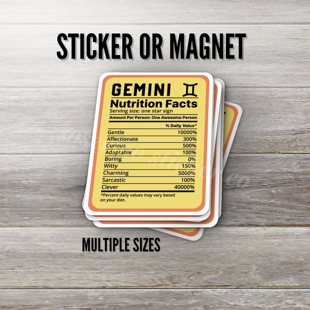 Gemini Nutrition Facts Sticker or Magnet - Etsy