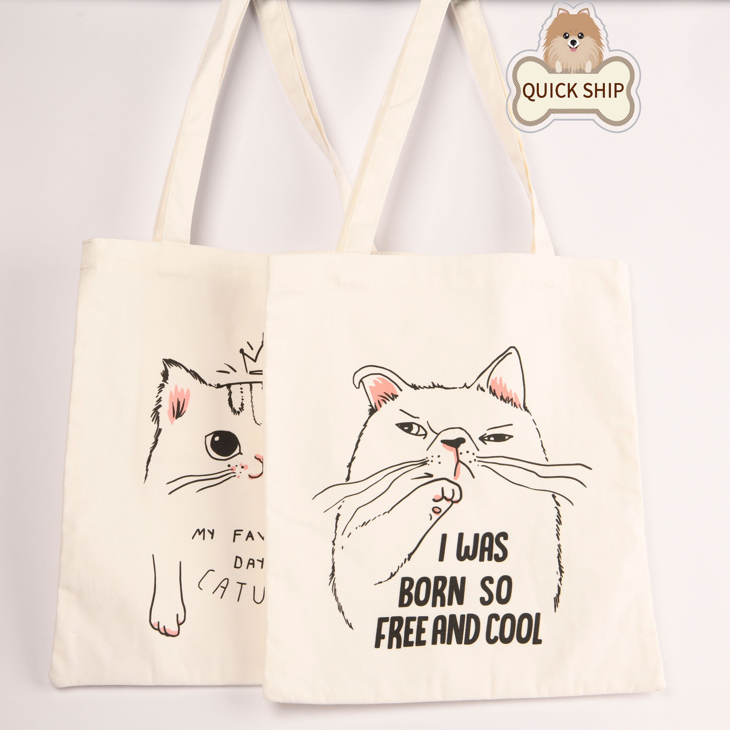 Cat Canvas Tote Bag Cute Handmade Cotton Tote Bag Cat Lover | Etsy