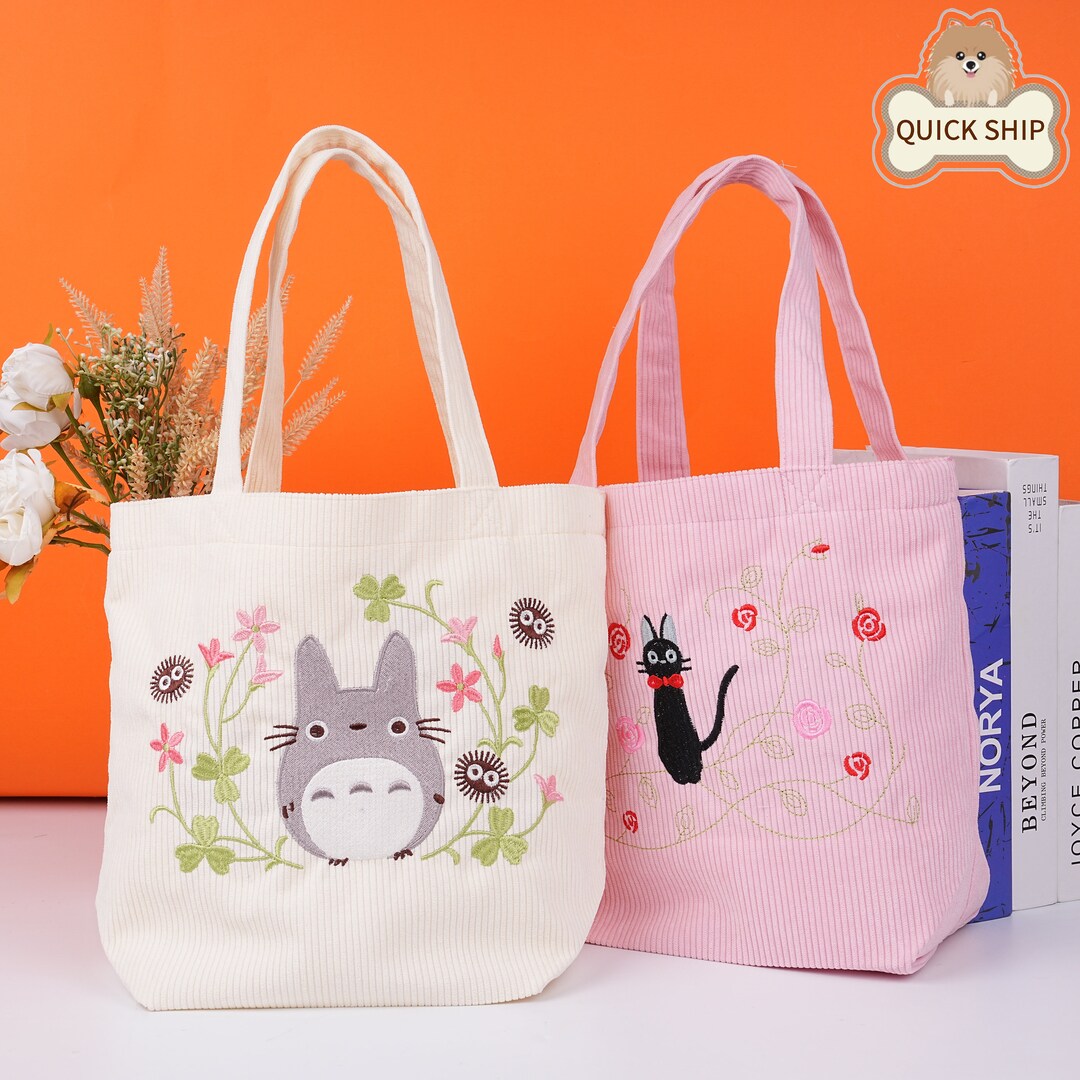 Totoro and Jiji Black Cat Corduroy Wristlet, Kiki Ornament, Handmade ...