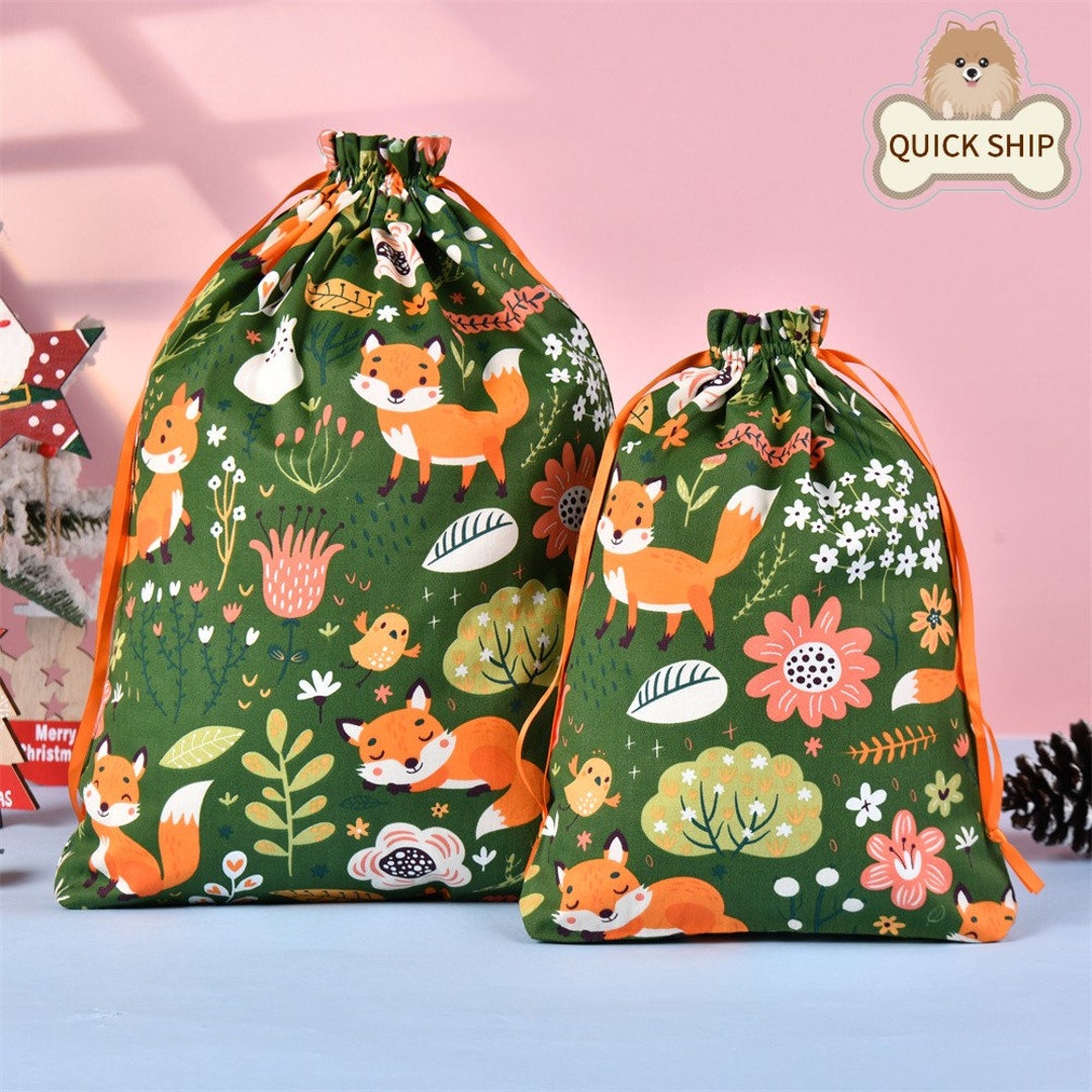Green Fox and Forest Gift Bag, Wedding Bag Gift, Durable Storage Bag ...