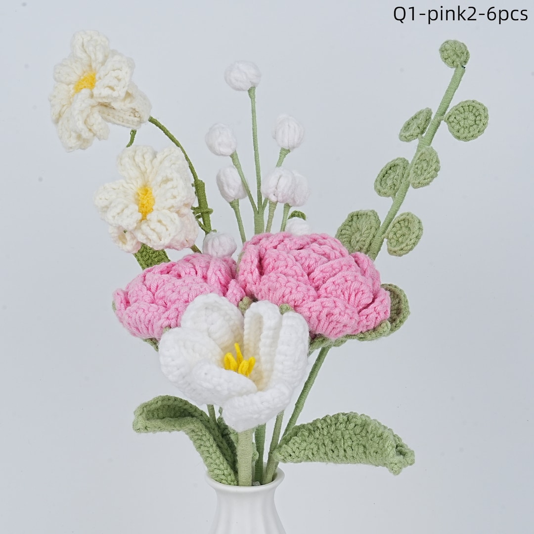 Pink Purple Crochet Roses Bouquet for Wedding Decor Crochet - Etsy